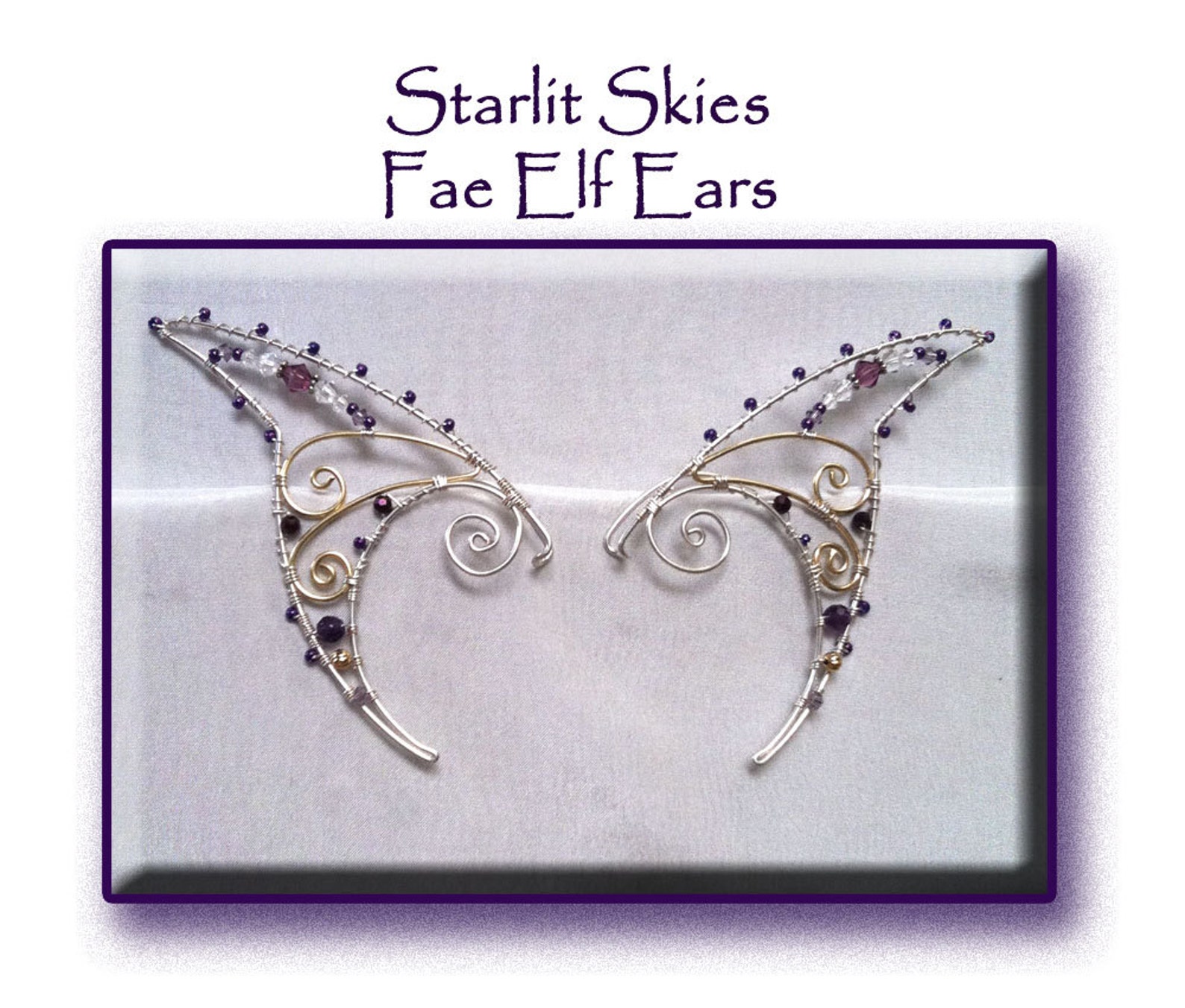 Wire Fae Elf Ears Tall With Amethyst and Purple Crystals | Etsy