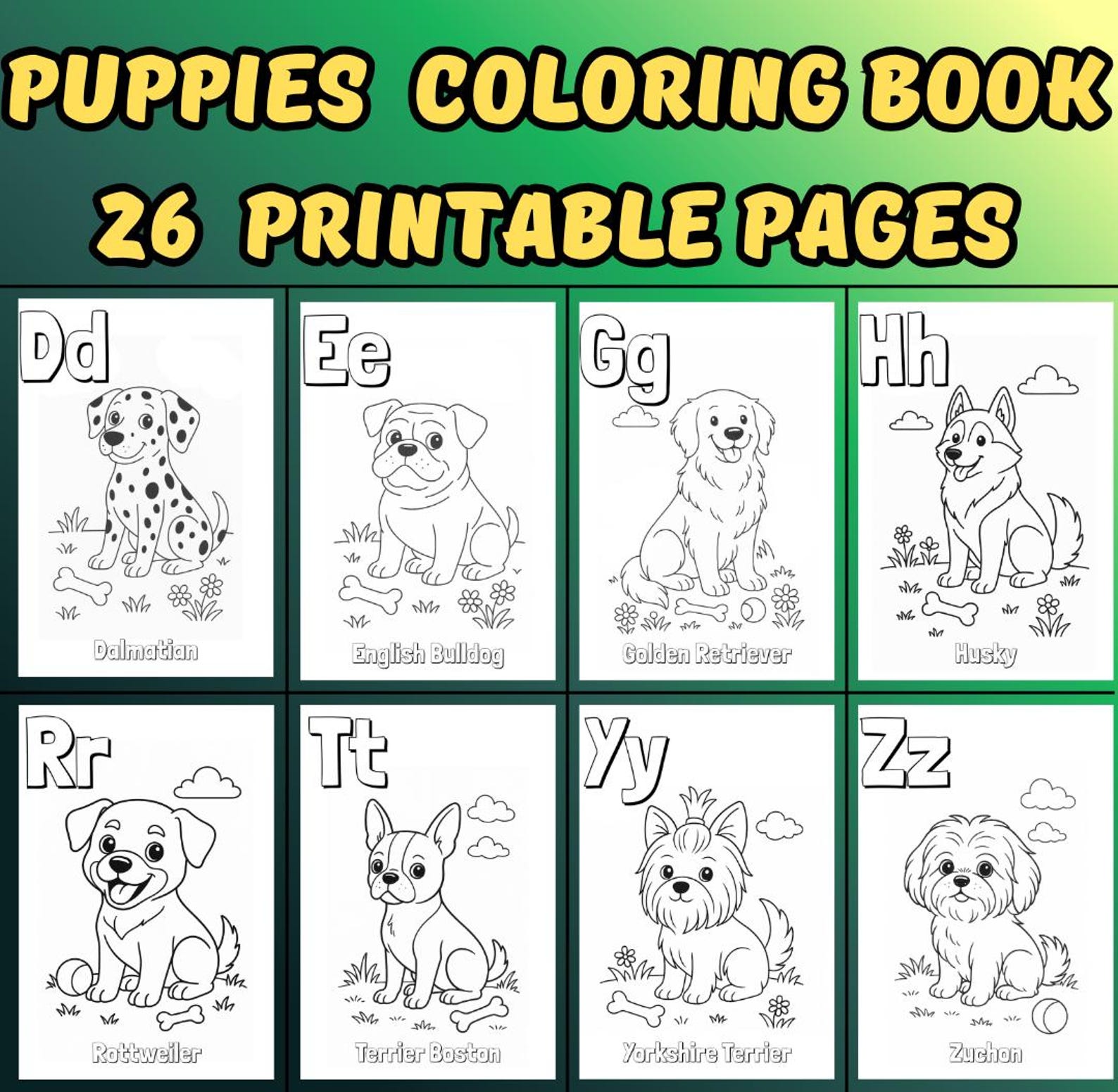 ABC Puppy Coloring Pages – Alphabet Coloring Book PDF for Preschool | A ...