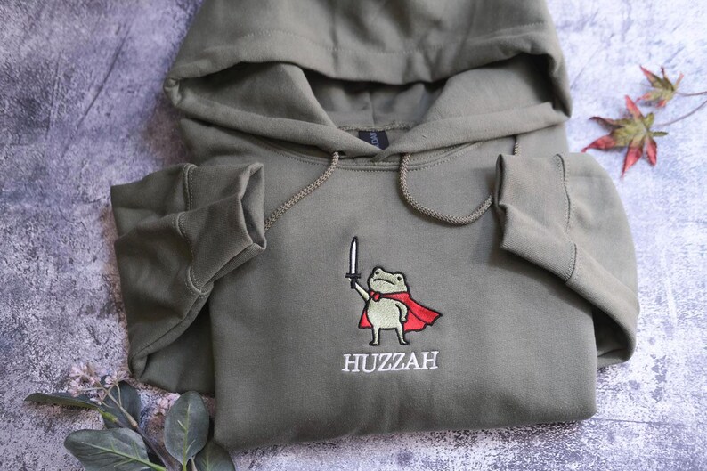 Huzzah Frog With Sword Embroidered Medieval Frog Sweatshirt, Funny ...
