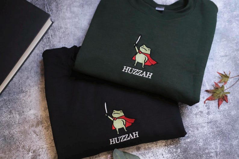 Huzzah Frog With Sword Embroidered Medieval Frog Sweatshirt, Funny ...