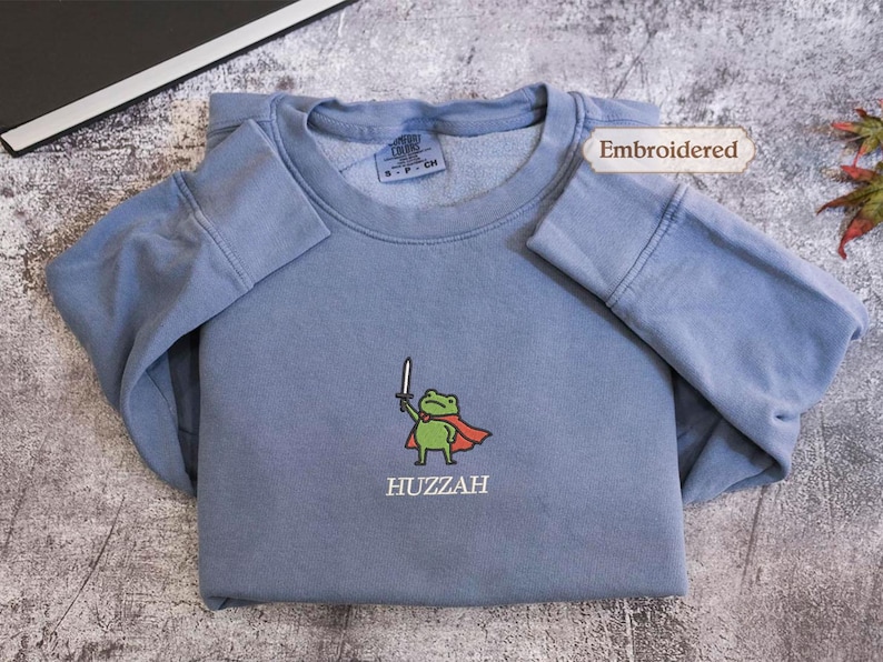 Huzzah Frog With Sword Embroidered Medieval Frog Sweatshirt, Funny ...