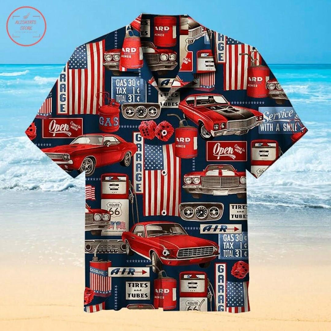 American Muscle Car Hawaiian Shirt, Vintage Garage Aloha Shirt - Etsy