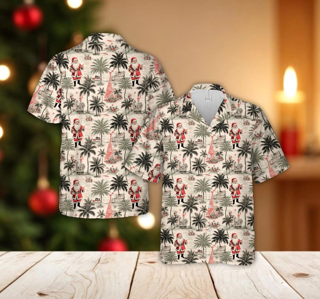 Tropical Christmas Santa Hawaiian Shirt, Beach Palm Tree Aloha Shirt - Etsy
