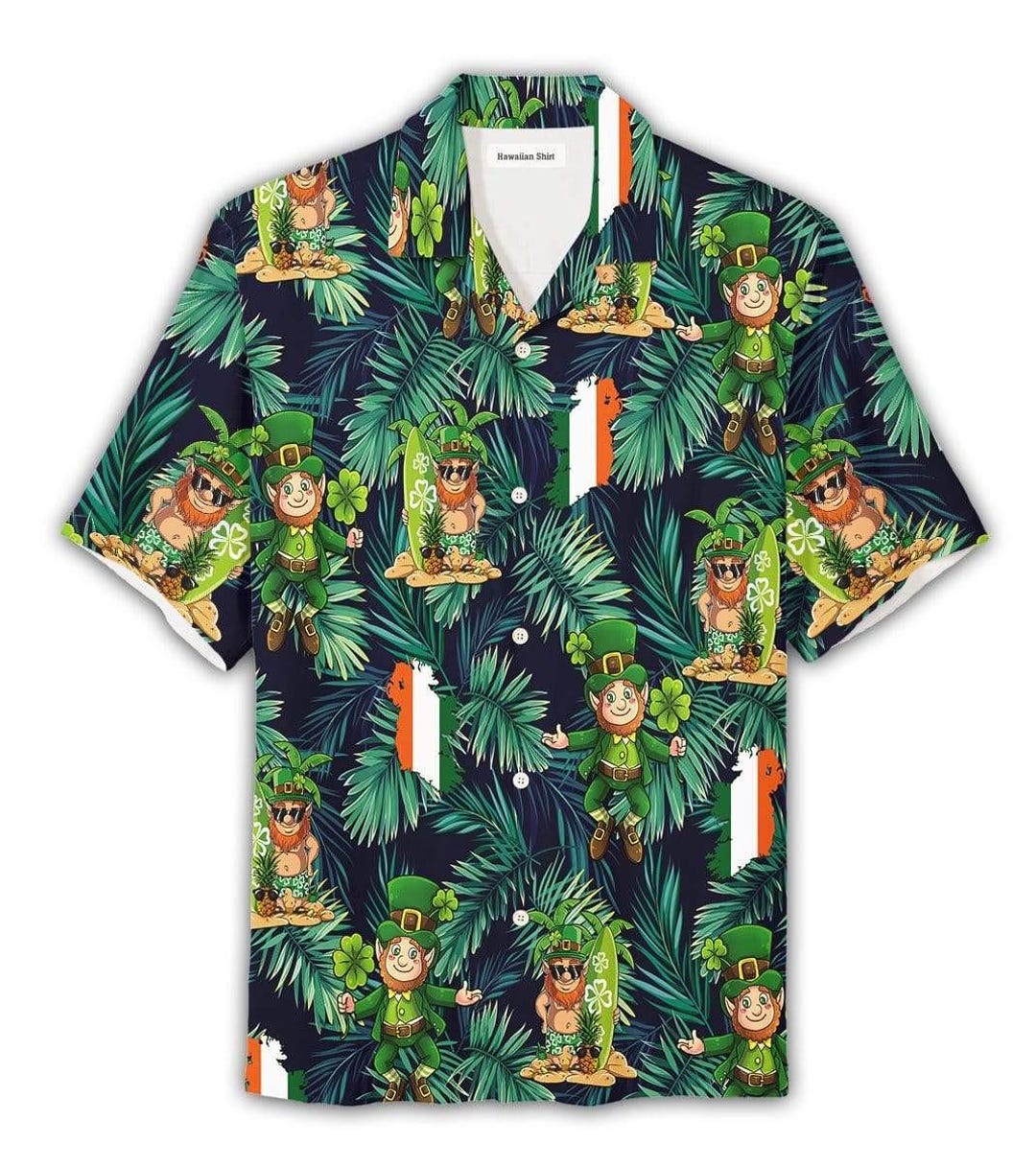 Leprechaun Hawaiian Shirt Men, St Patrick’s Day Irish Surf Aloha Shirt ...