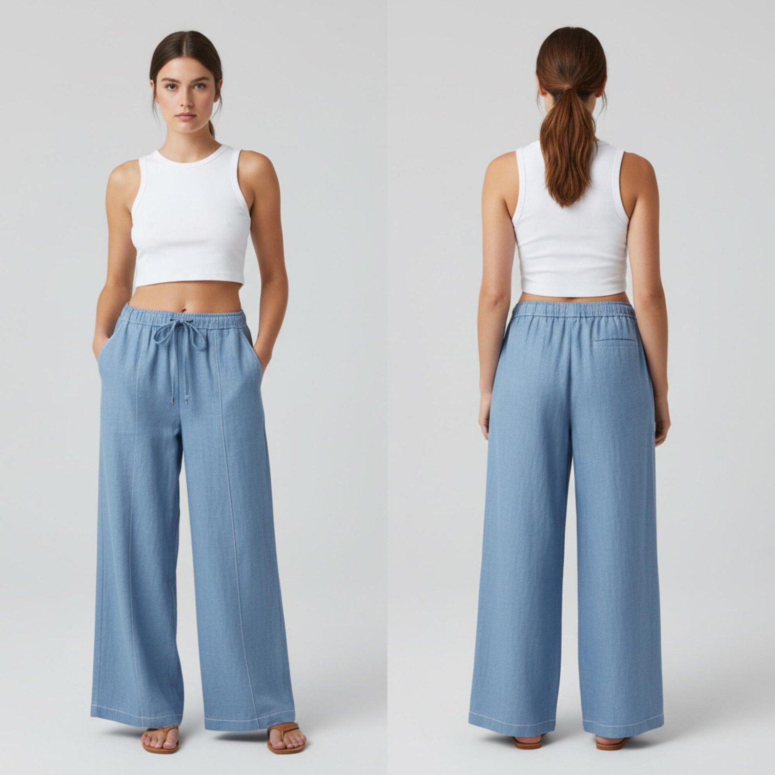 Elastic Wide Leg Pants Sewing Pattern PDF | Women’s Palazzo Trousers ...