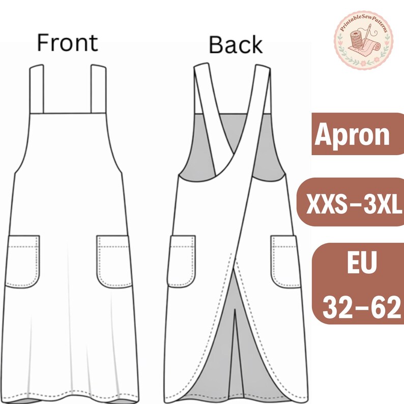 Japanese Cross Back Apron Sewing Pattern PDF | Beginner Friendly ...