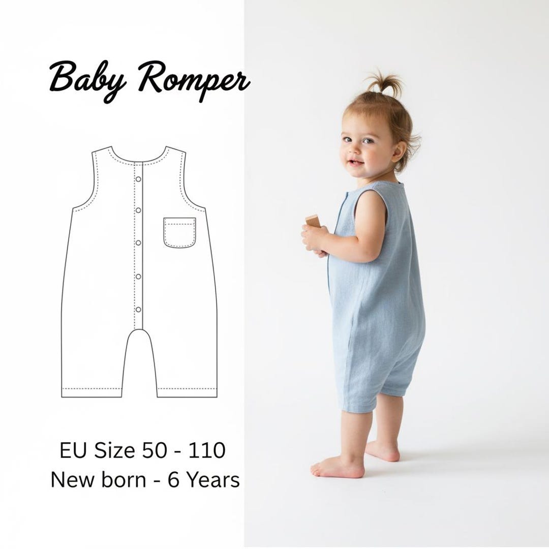 Baby Romper PDF Sewing Pattern | Newborn–6 Years | A4 US Letter A0 ...