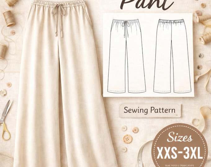 Elastic Wide Leg Pants Sewing Pattern PDF | Women’s Palazzo Trousers ...