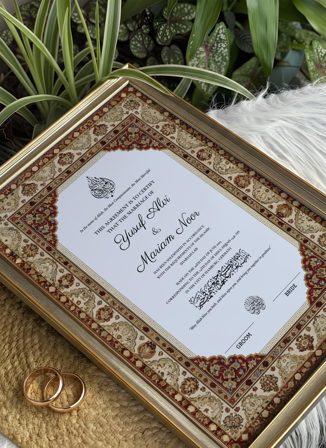 Personalized Nikah Certificate — Traditional Islamic Design, Red/gold ...