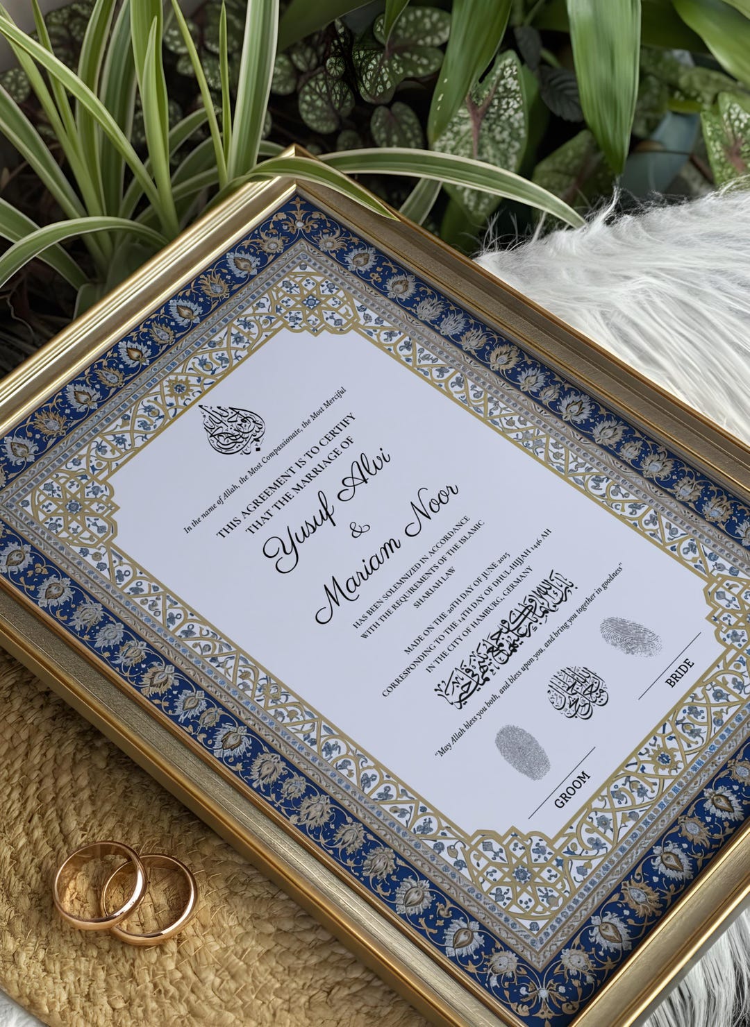 Custom Nikahnama / Nikah Certificate – Elegant Blue-gold Islamic Design ...