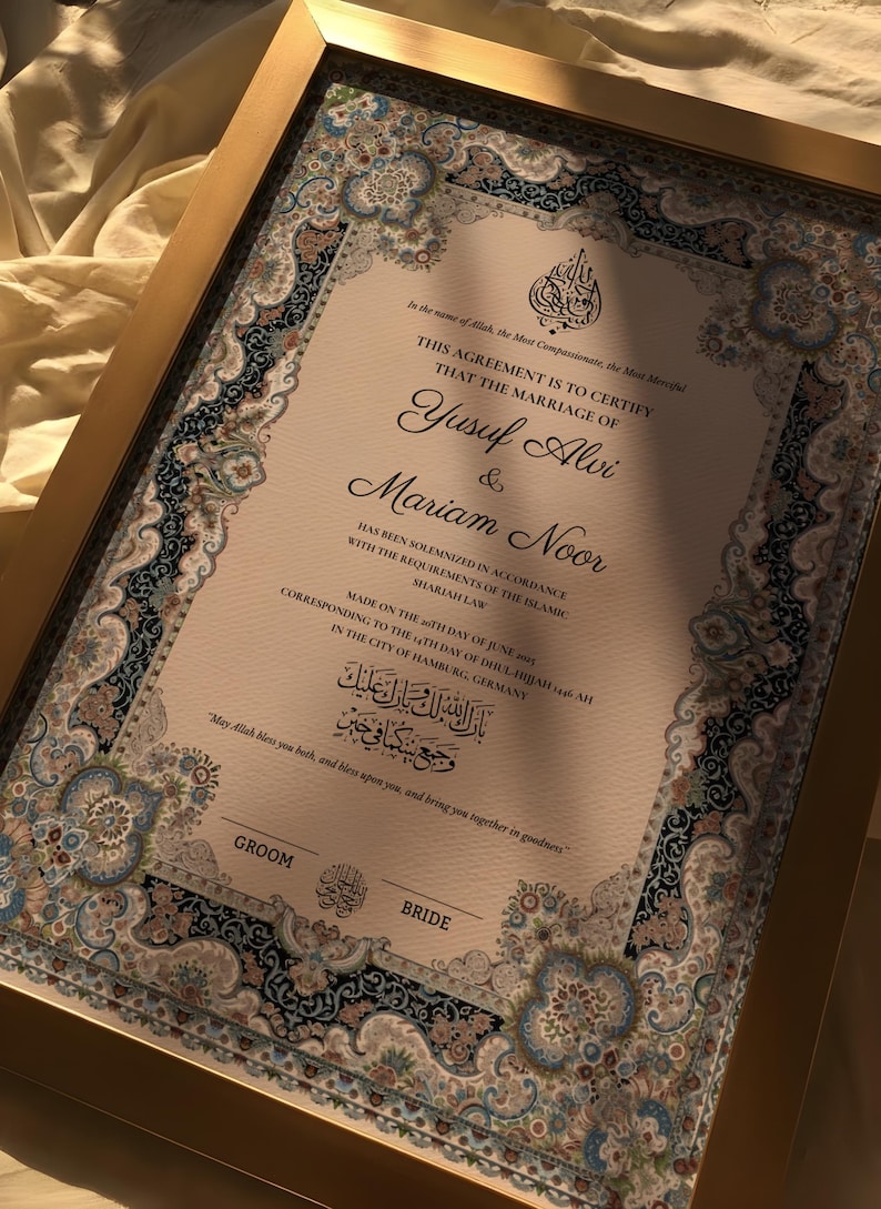 Nikkah Nama Printable, Islamic Nikah Certificate, Muslim Marriage Sign ...