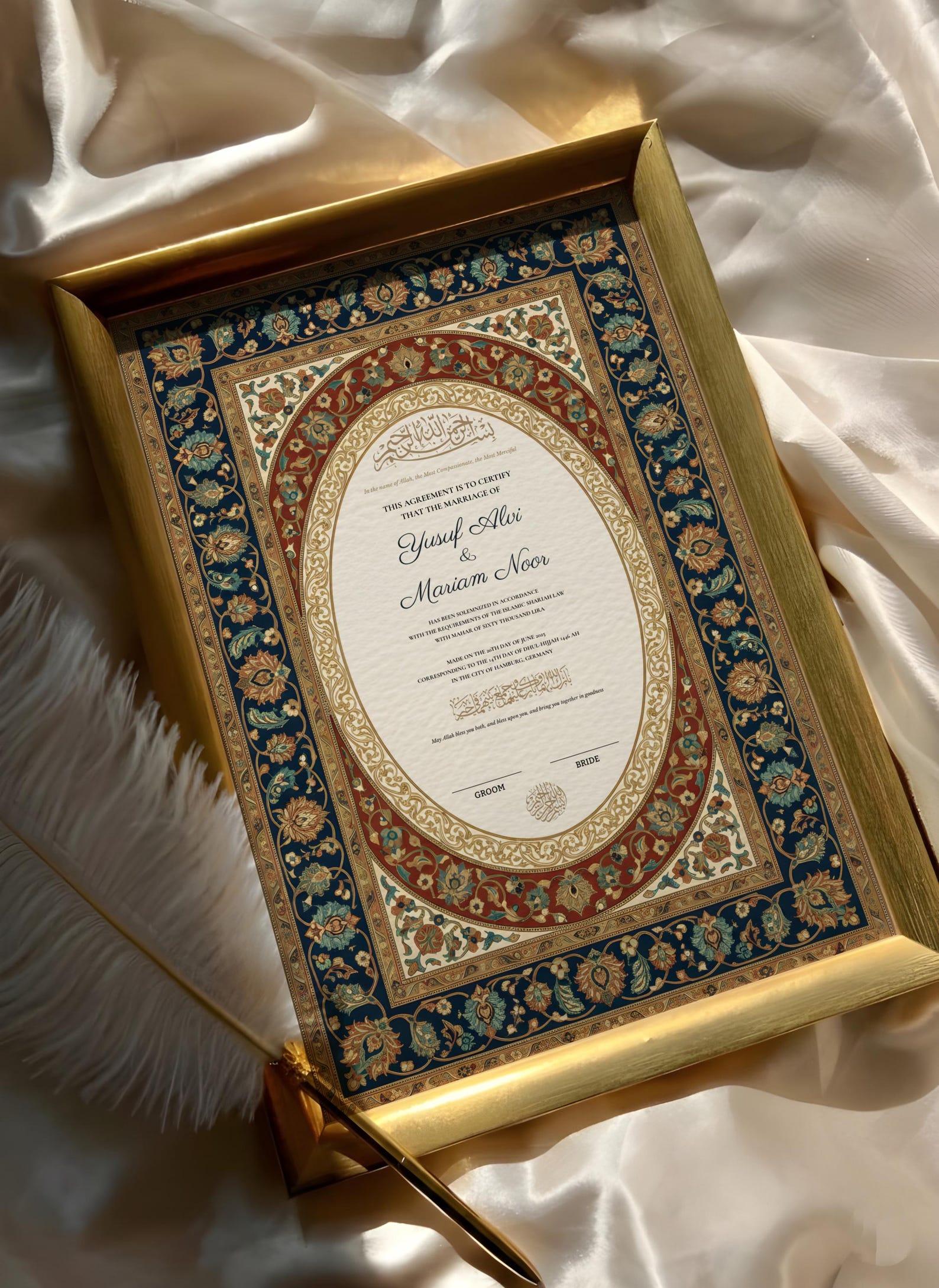 Islamic Geometric Nikkah Certificate, Personalized Nikah Nama Template ...
