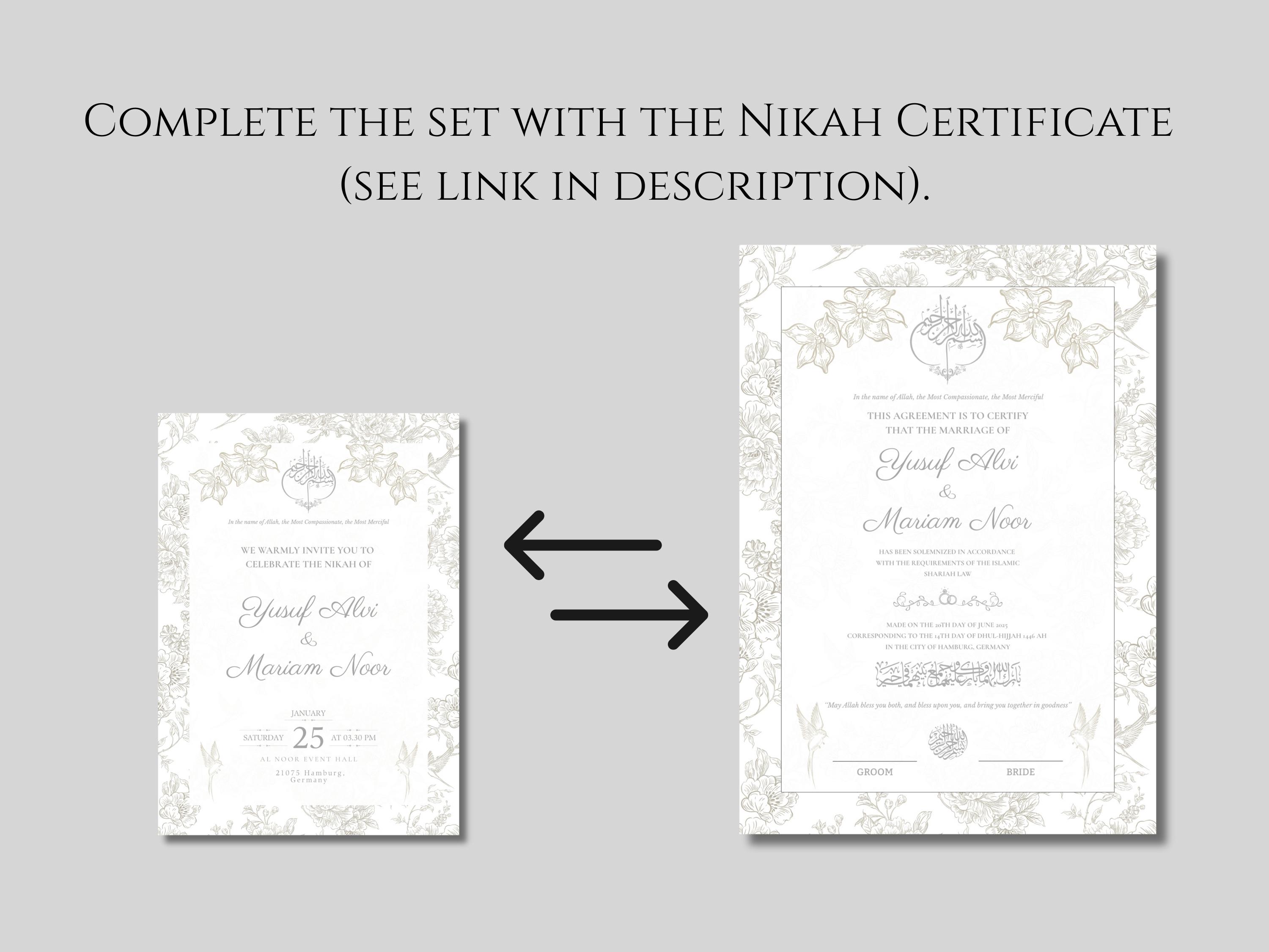 White Floral Border Frame Islamic Wedding Invitation, Muslim Nikah Nama ...