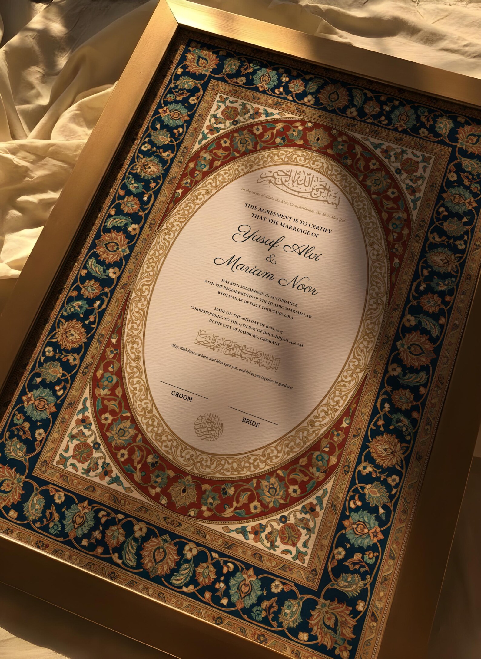 Islamic Geometric Nikkah Certificate, Personalized Nikah Nama Template ...