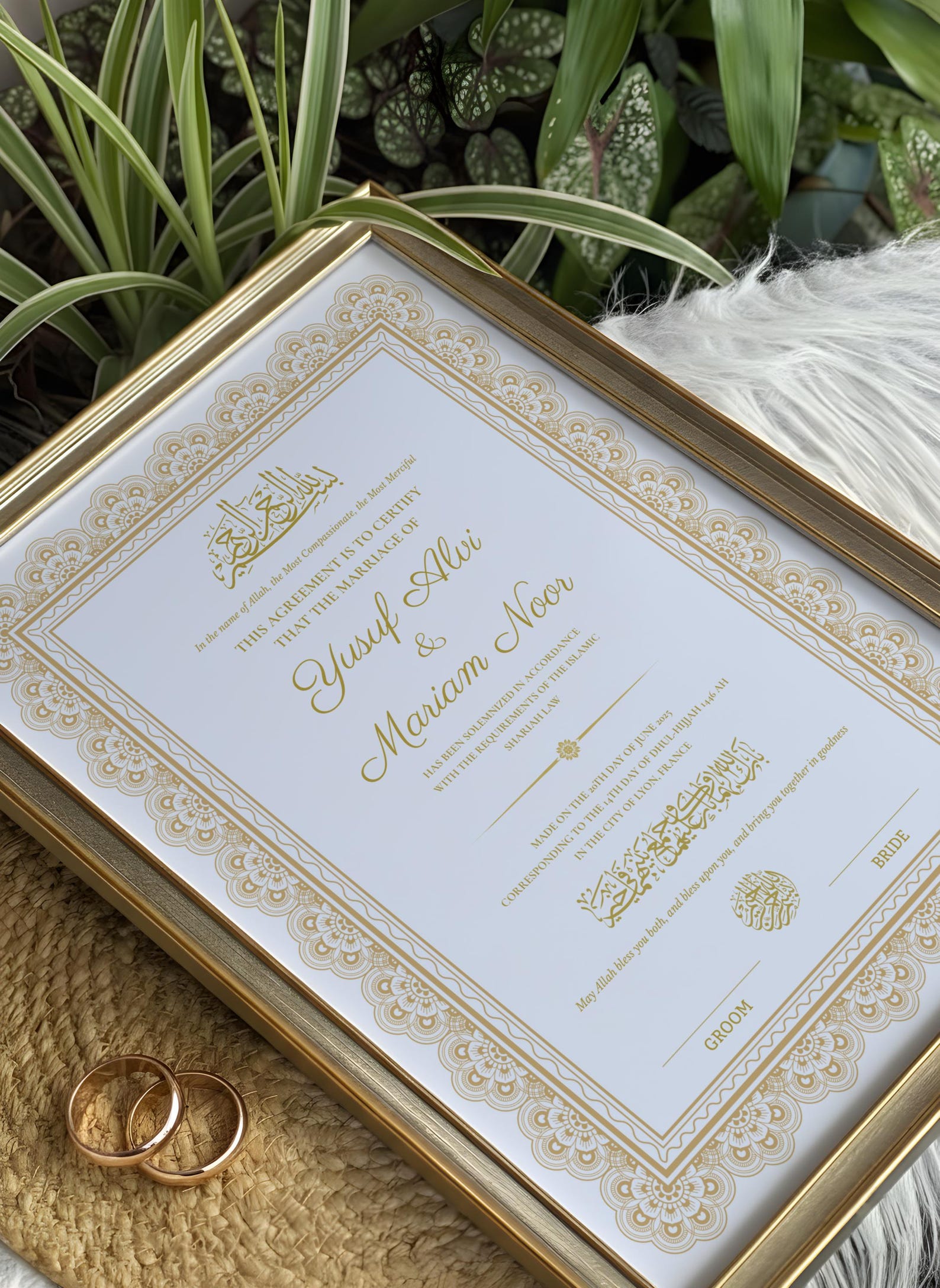Golden Floral Border Luxury Islamic Nikkah Certificate, Personalized ...