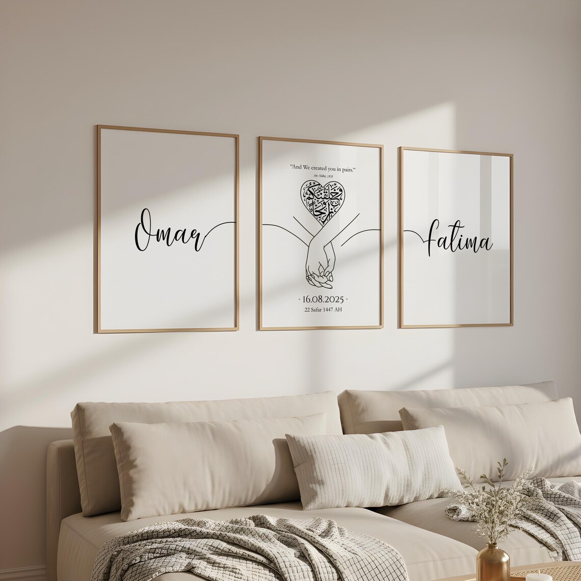 Custom Name Muslim Couple Wall Art, Modern Wedding Date Nikkah Day ...