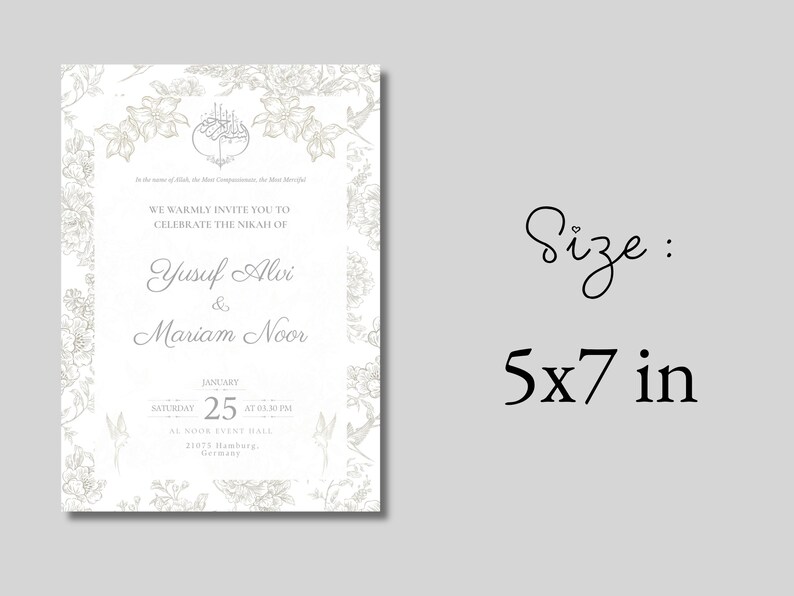 White Floral Border Frame Islamic Wedding Invitation, Muslim Nikah Nama ...