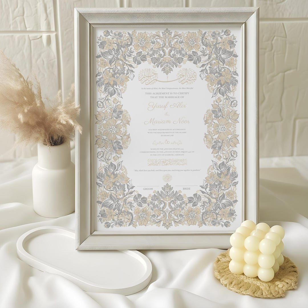 Floral Nikkah Certificate, Personalized Editable Nikah Nama Form ...