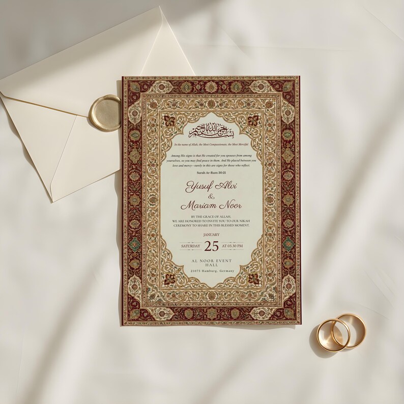 Persian Inspired Islamic Nikkah Invitation Template, Formal Muslim ...