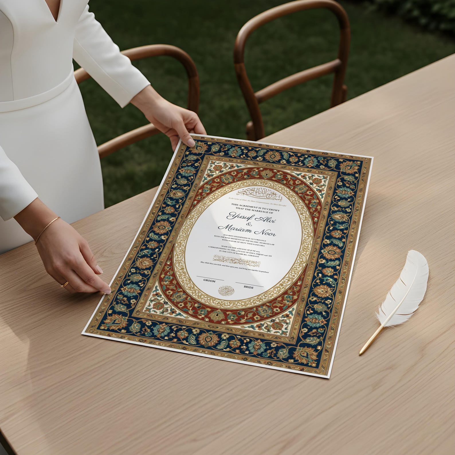 Islamic Geometric Nikkah Certificate, Personalized Nikah Nama Template ...