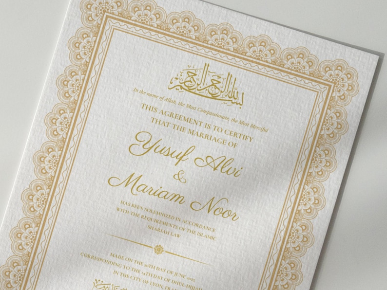 Golden Floral Border Luxury Islamic Nikkah Certificate, Personalized ...