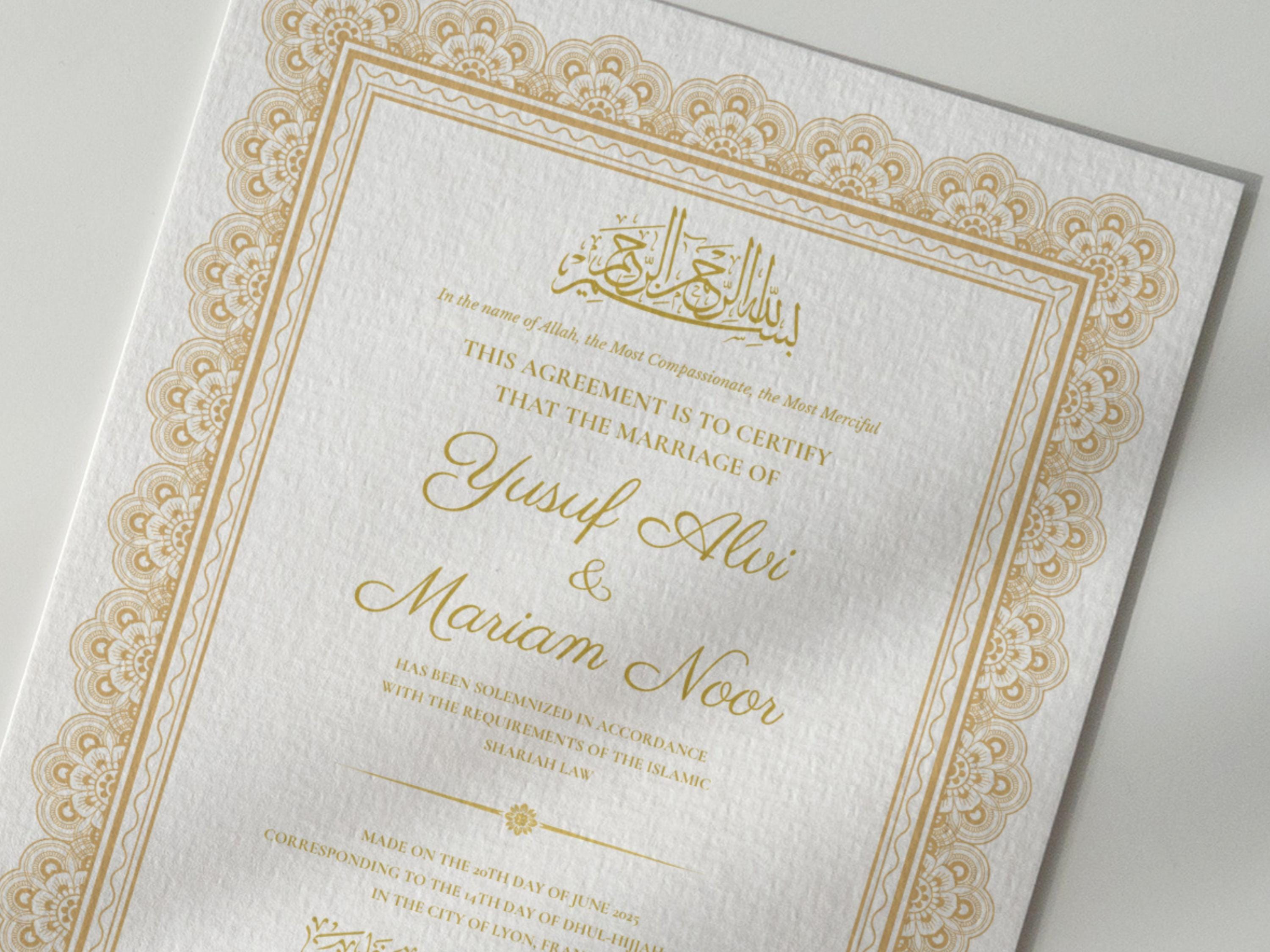 Golden Floral Border Luxury Islamic Nikkah Certificate, Personalized ...