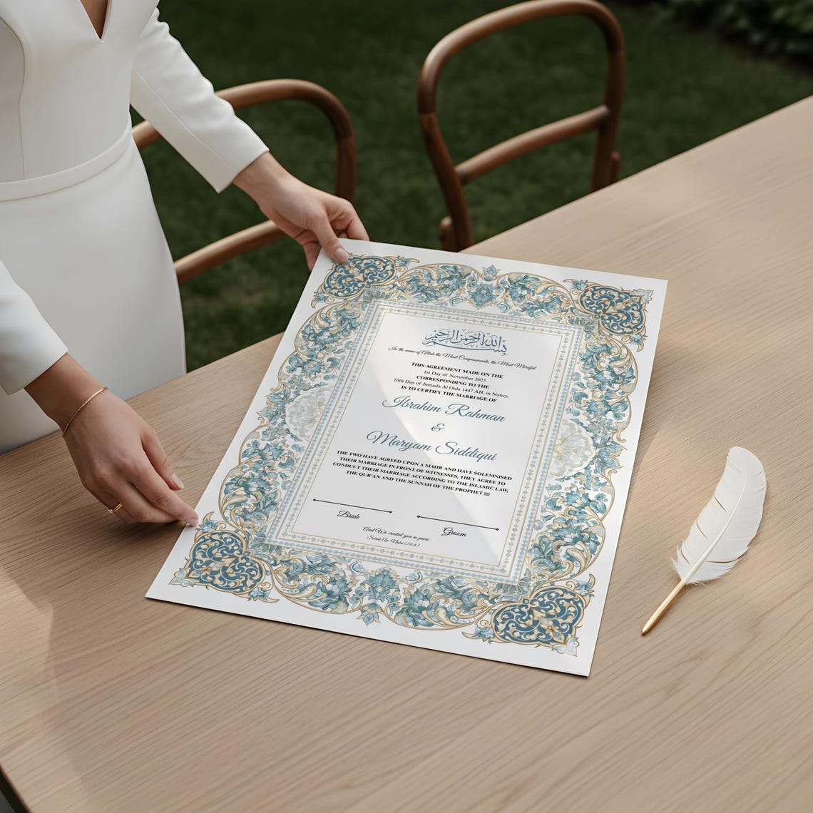 Diamond Blue Floral Border Islamic Nikkah Certificate, Personalized ...