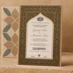 Islamic Dark Gold Nikkah Certificate, Personalized Nikah Nama Template ...