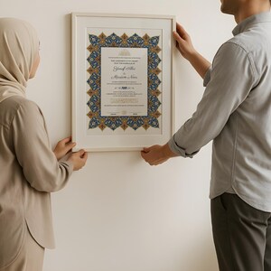 Moroccan Deep Blue Nikkah Certificate, Personalized Editable Nikah Nama ...