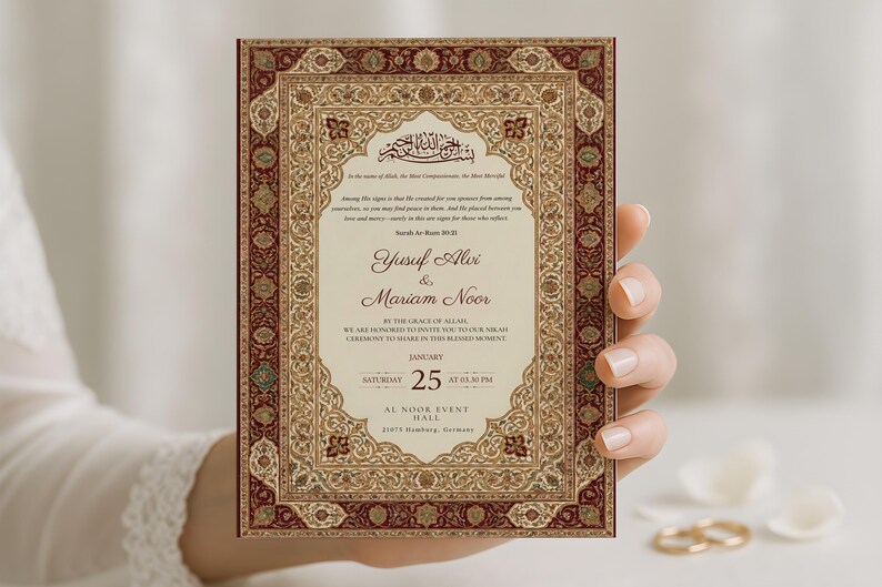 Persian Inspired Islamic Nikkah Invitation Template, Formal Muslim ...