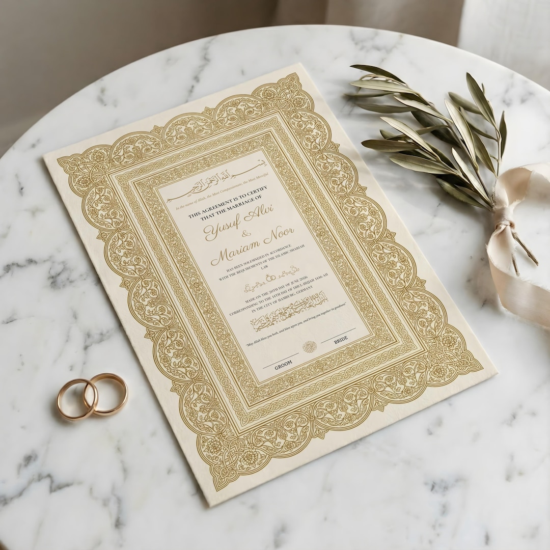 Luxury Gold Border Nikkah Certificate, Golden Nikah Nama, Islamic ...