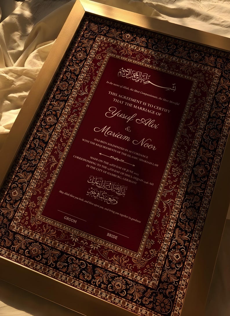 Red Traditional Nikkah Certificate, Personalized Editable Nikah Nama ...