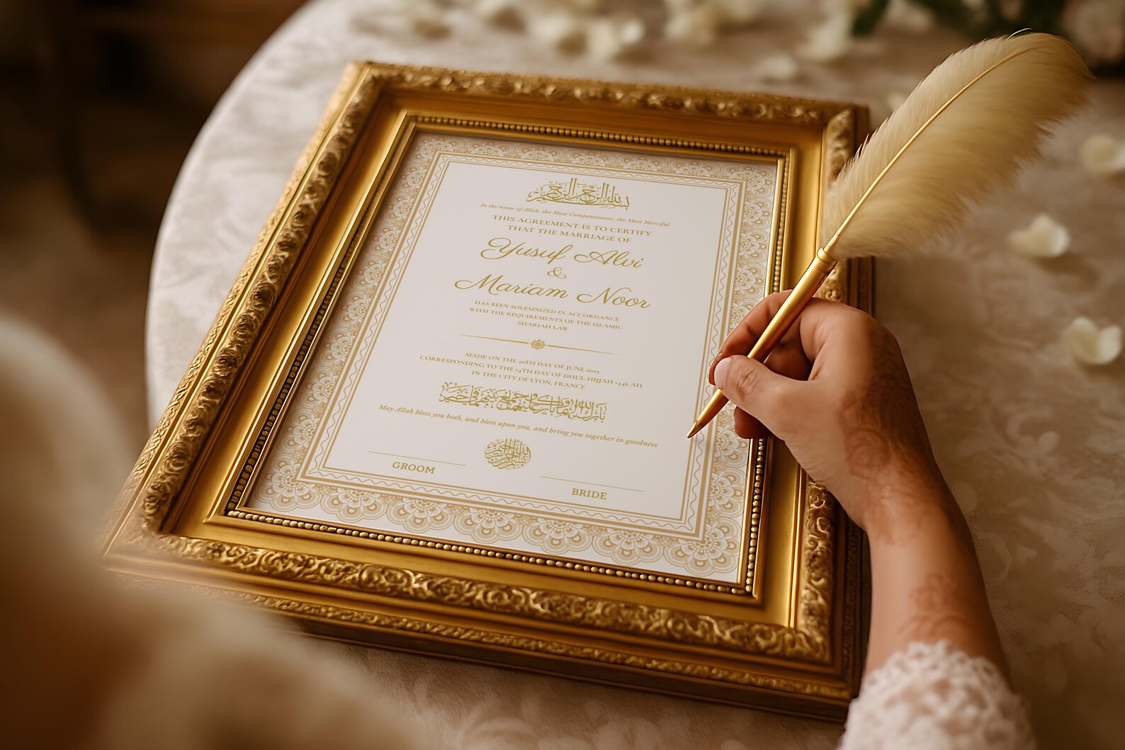 Golden Floral Border Luxury Islamic Nikkah Certificate, Personalized ...
