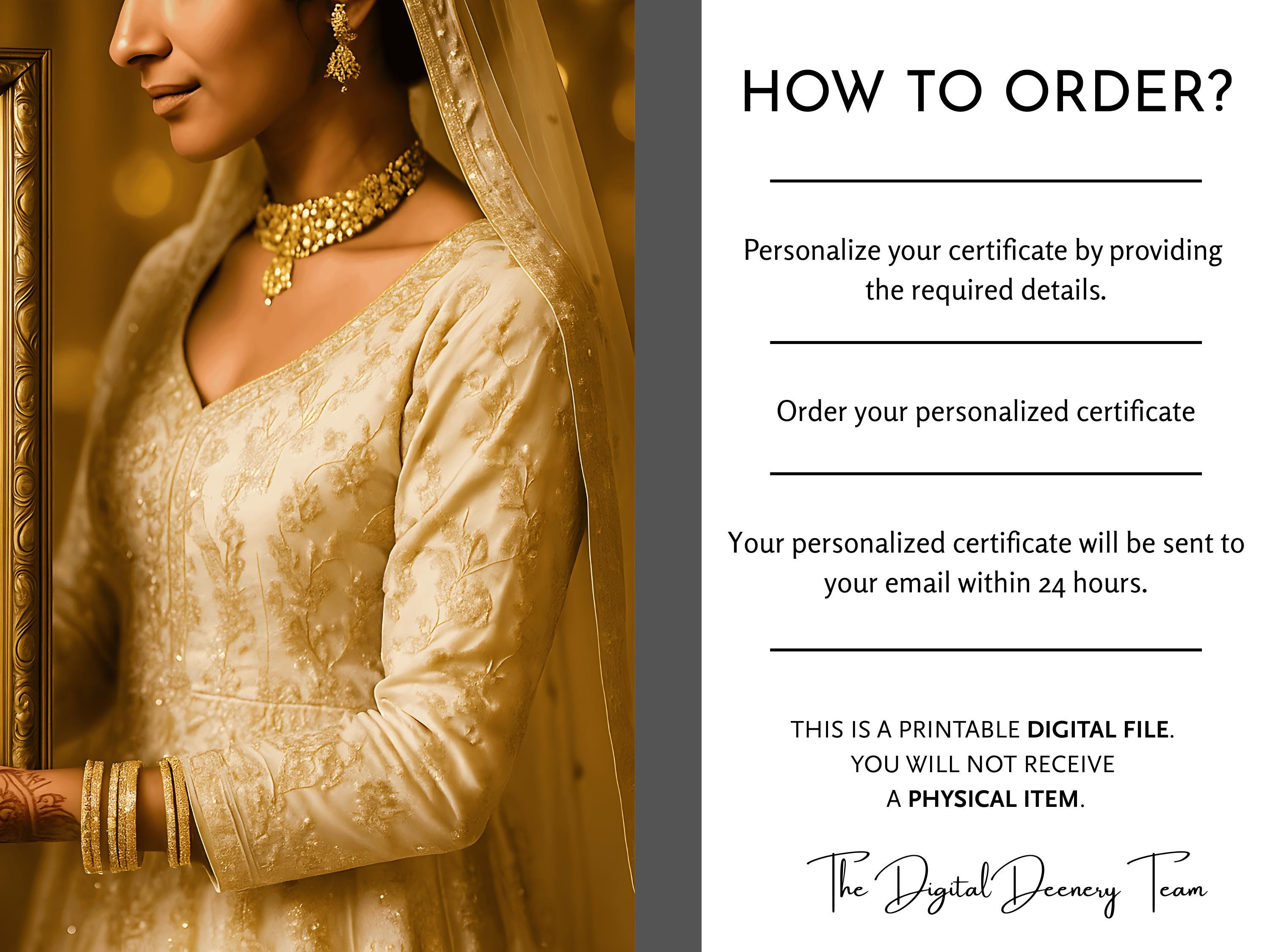 Beige Nikkah Certificate Printable With Fingerprint, Watercolor Floral ...