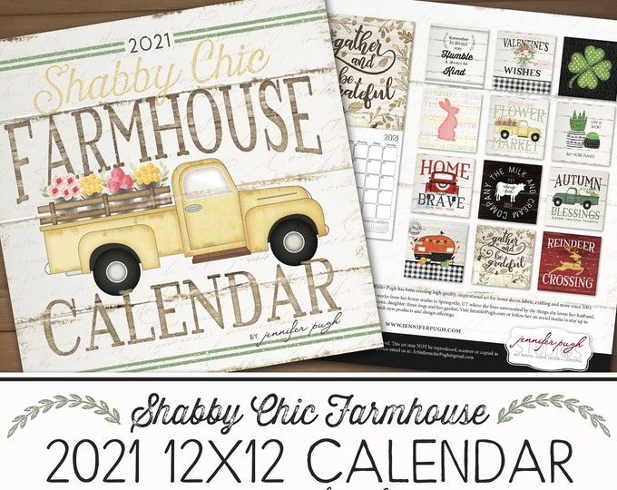 2021 CALENDAR - 12"x12" Shabby Chic Farmhouse - by Jennifer Pugh - Etsy
