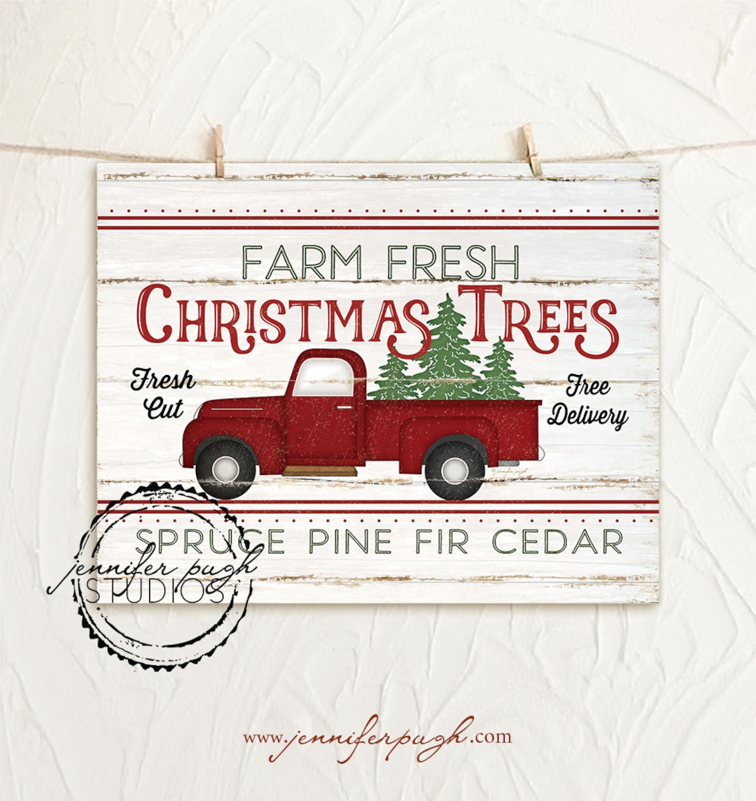RED TRUCK Farm Fresh Christmas Trees 11x14 or 8x10 Art Print by ...