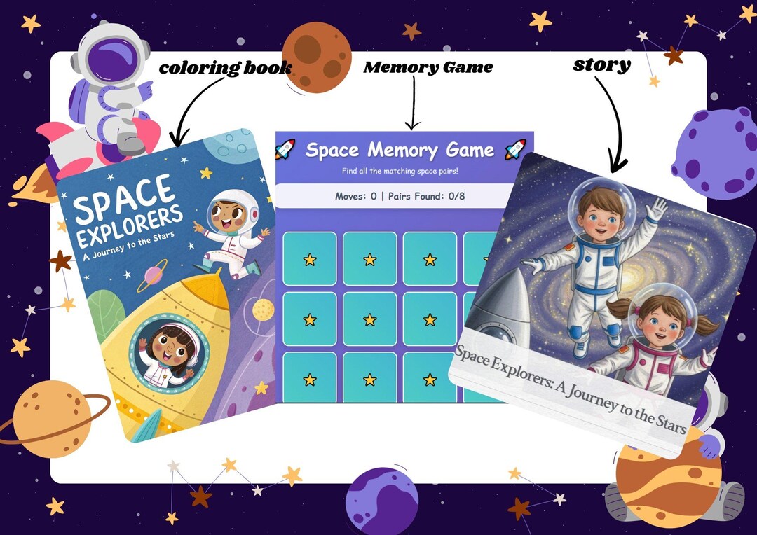 Space Explorers – Kids Coloring Book + Memory Game + Storybook With ...