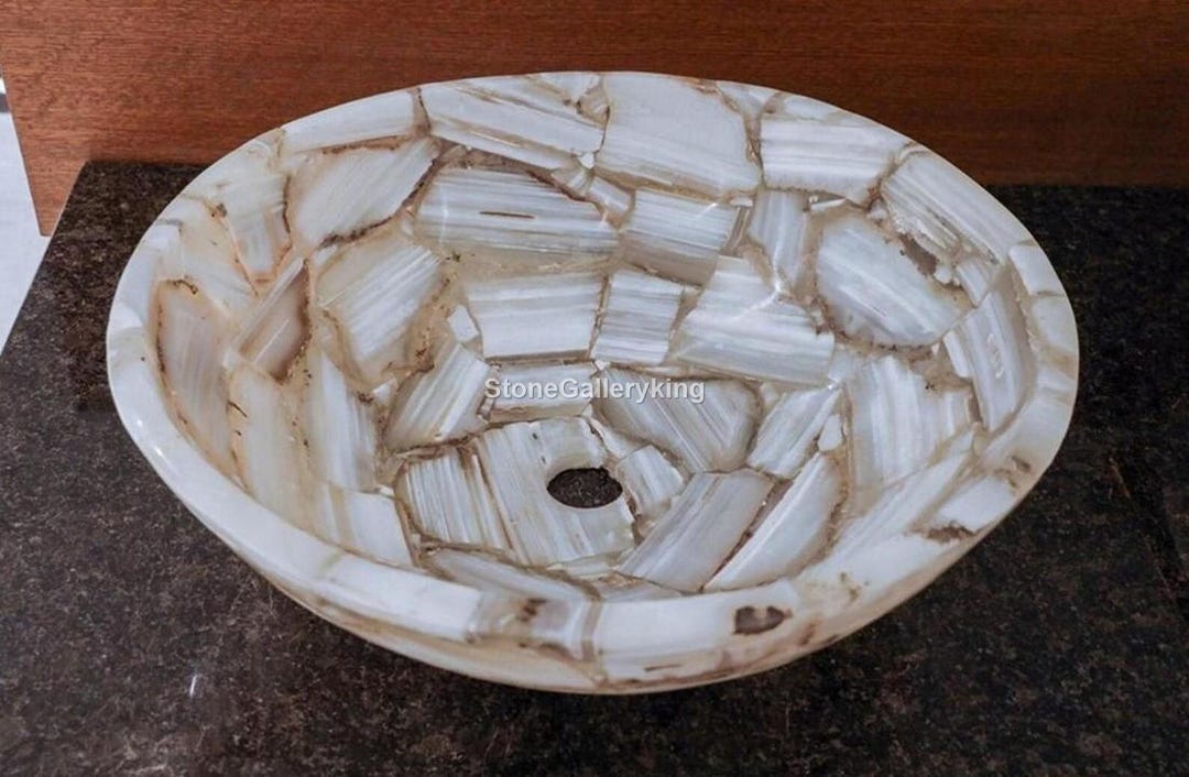 Handmade White Onyx Stone Sink – Luxury Gemstone Bathroom Vessel Basin ...
