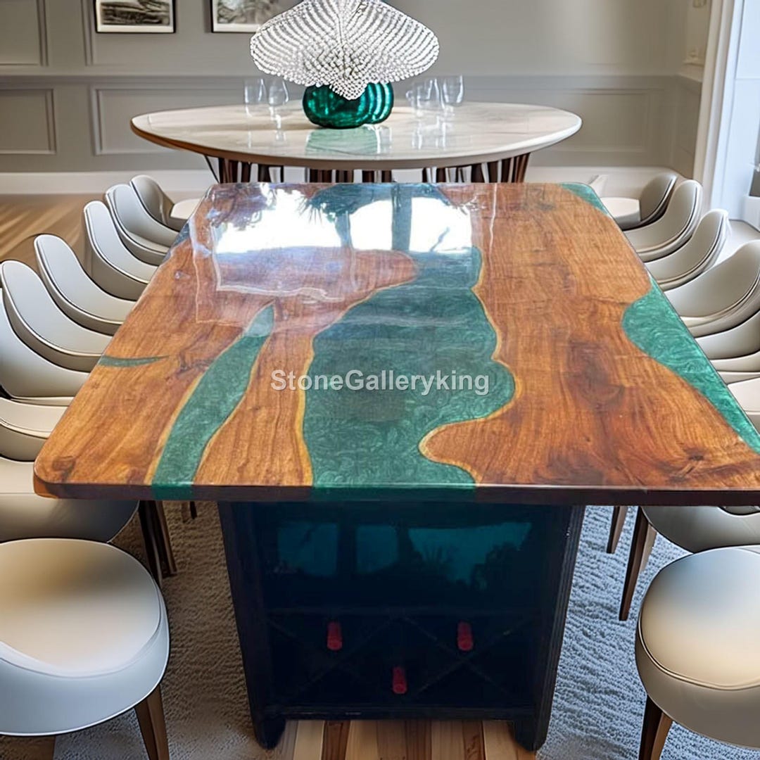 Epoxy Resin River Dining Table Wood Kitchen Table, Custom Resin and ...
