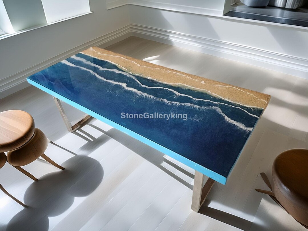 Luxury Blue Epoxy Resin Ocean Table – Beach-inspired Dining & Coffee ...