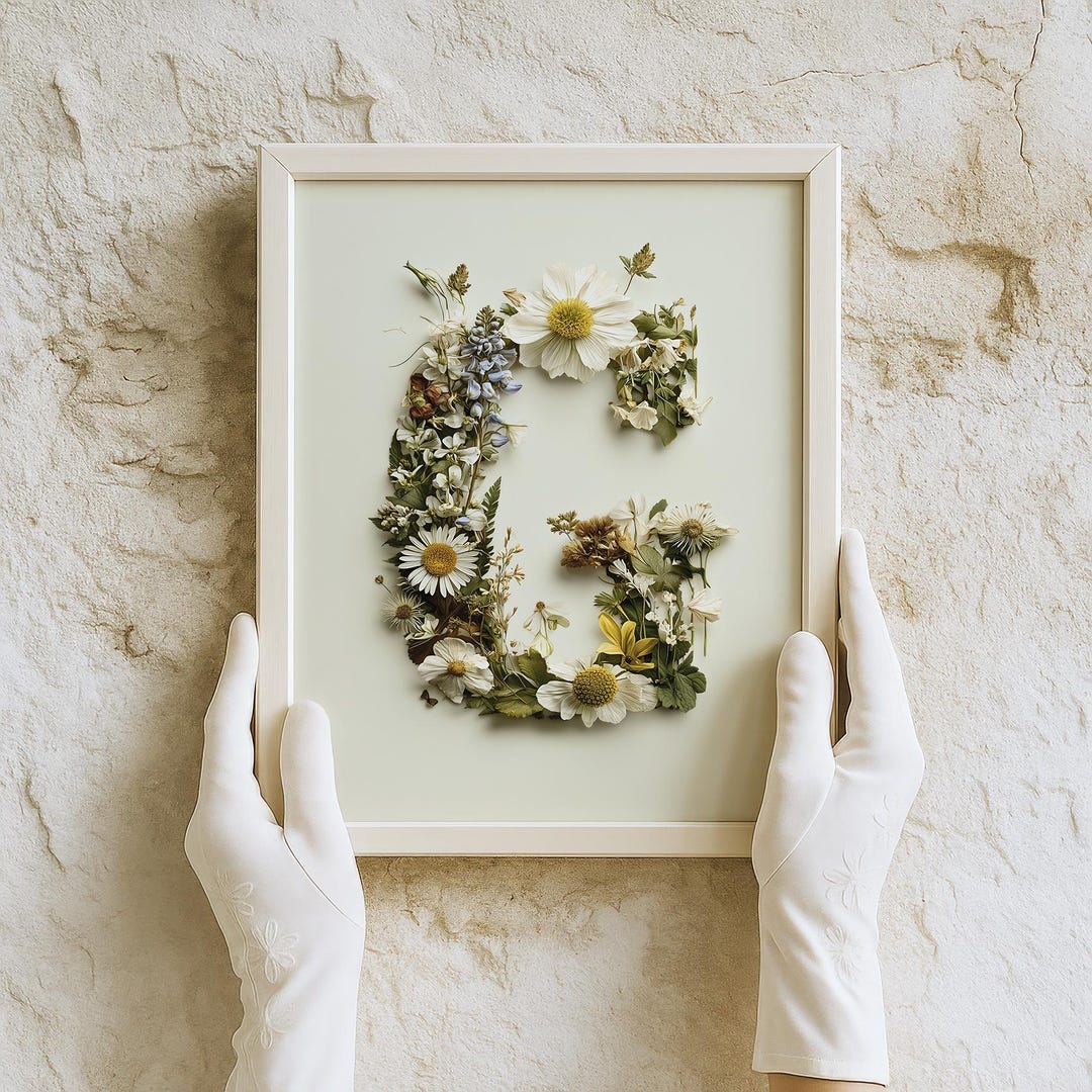 Floral Letter G Print - Botanical Monogram Poster, Wildflower ...