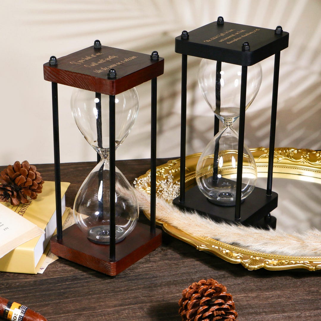 Custom Engraving Black Wood Refillable Hourglass , Personalized Empty ...