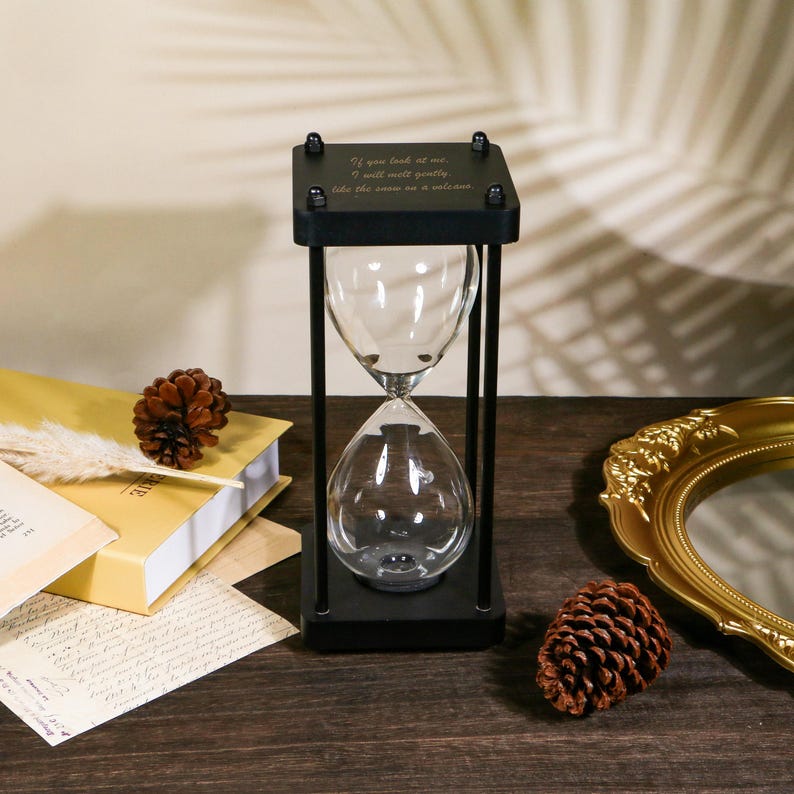 Custom Engraving Black Wood Refillable Hourglass , Personalized Empty ...