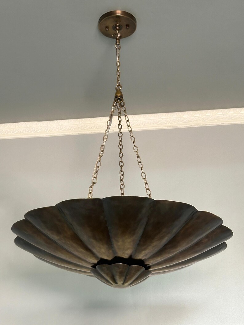 Antique Brass Scallop Pendant Lamp | Vintage Ceiling Light Fixture ...