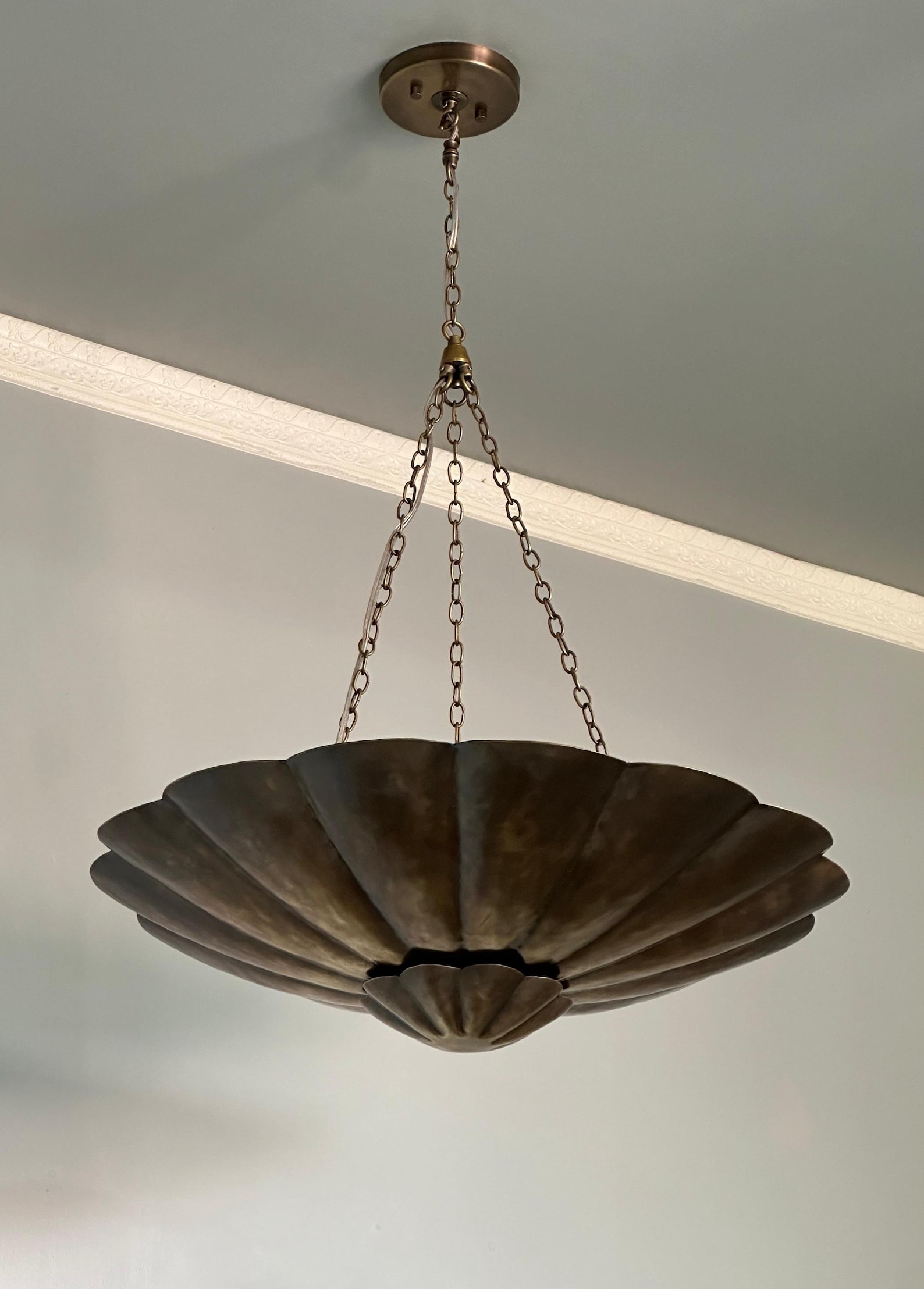 Antique Brass Scallop Pendant Lamp | Vintage Ceiling Light Fixture ...