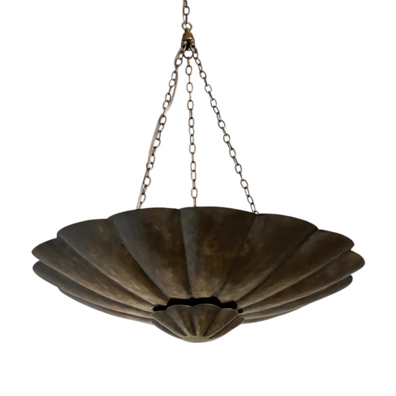Antique Brass Scallop Pendant Lamp | Vintage Ceiling Light Fixture ...