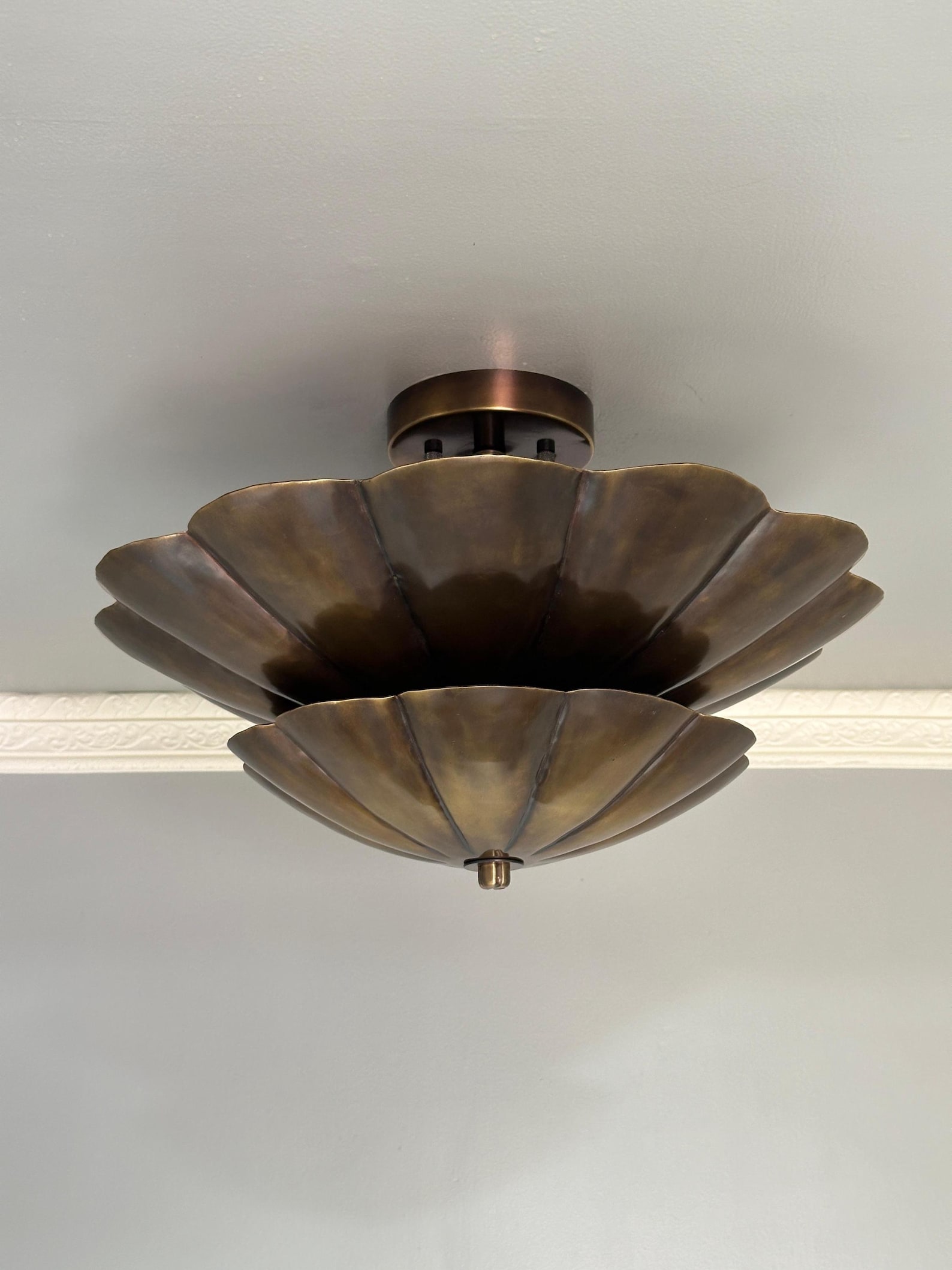 Luxury Handcrafted Brass Ceiling Light | Vintage Floral Semi-flush ...