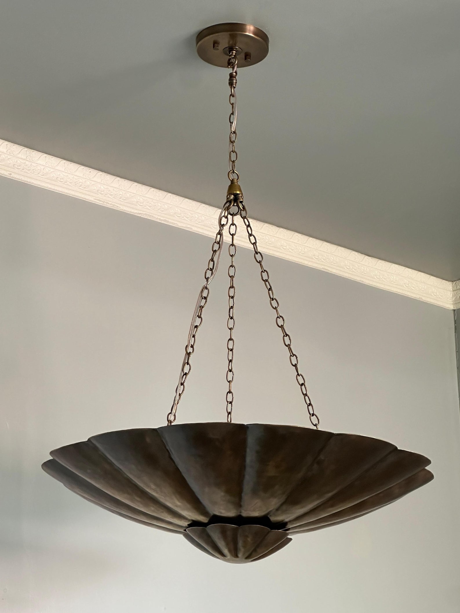 Antique Brass Scallop Pendant Lamp | Vintage Ceiling Light Fixture ...