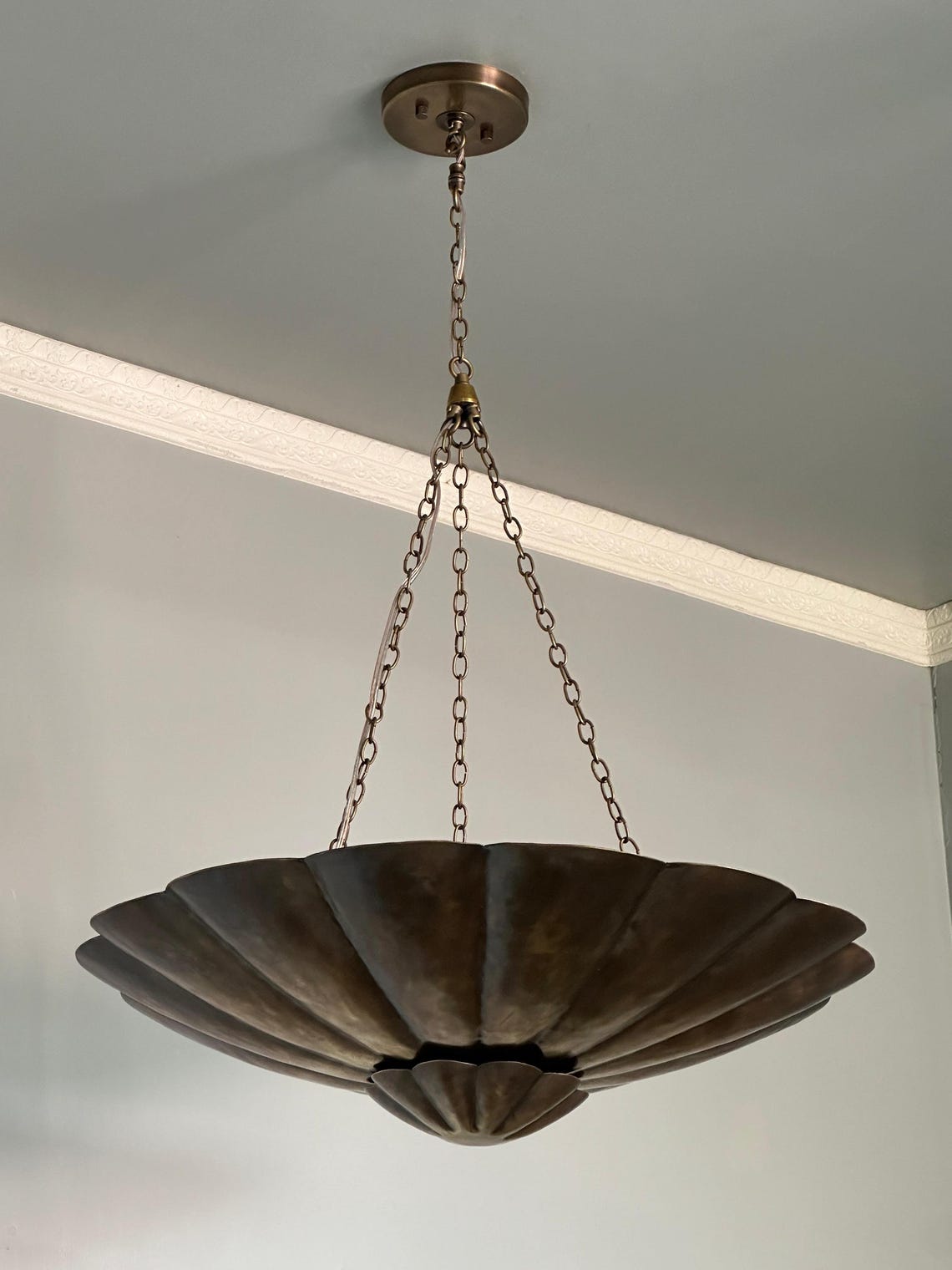 Antique Brass Scallop Pendant Lamp | Vintage Ceiling Light Fixture ...