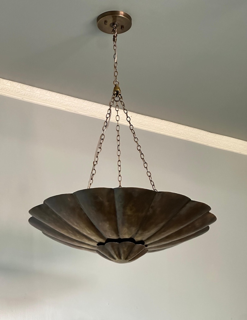 Antique Brass Scallop Pendant Lamp | Vintage Ceiling Light Fixture ...